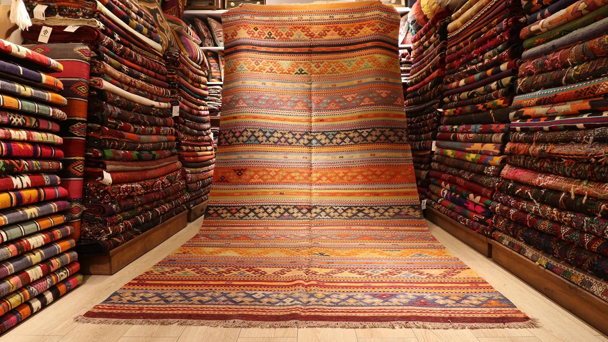 Vintage Rustic Flat-Weave Runner Rug in Pastel Earth Tones 1960s